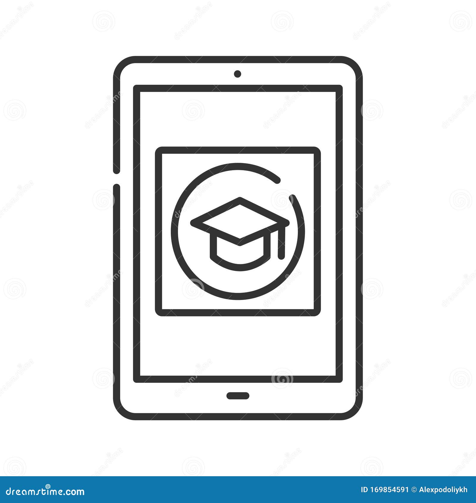 E-learning App in Tablet Black Line Icon. Online Education Website ...