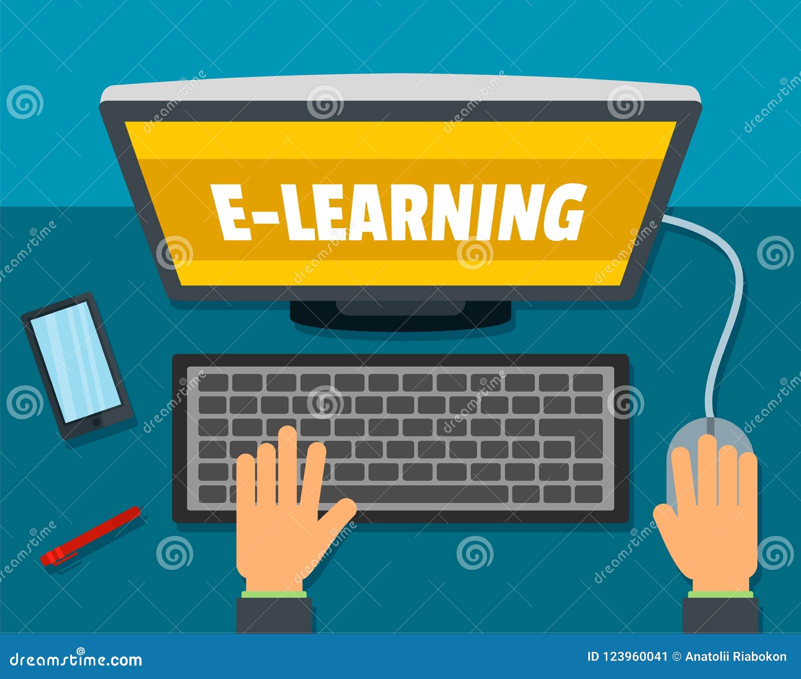 E-learning Background, Flat Style Stock Illustration - Illustration of ...