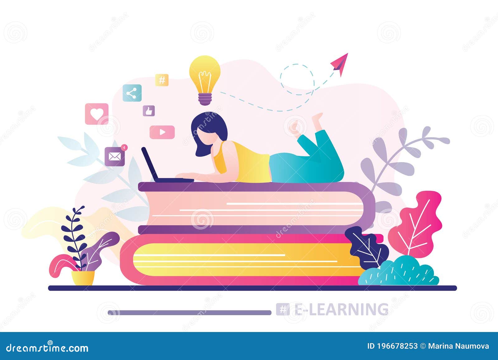 E-learning Banner. Online Education, Home Schooling. Girl Student ...