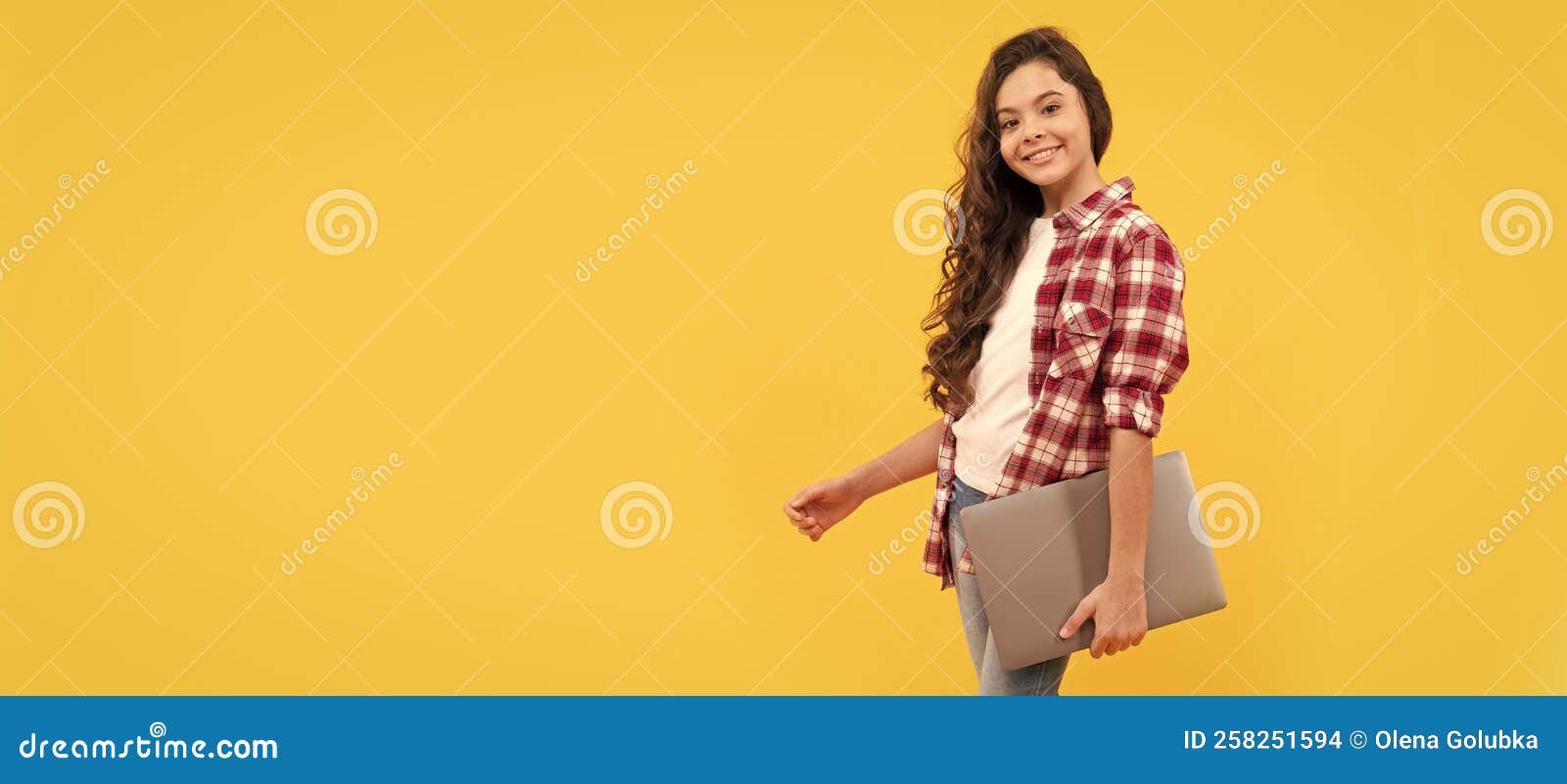 E-learning is a Better Way of Learning. Happy Girl Child Carry Laptop ...