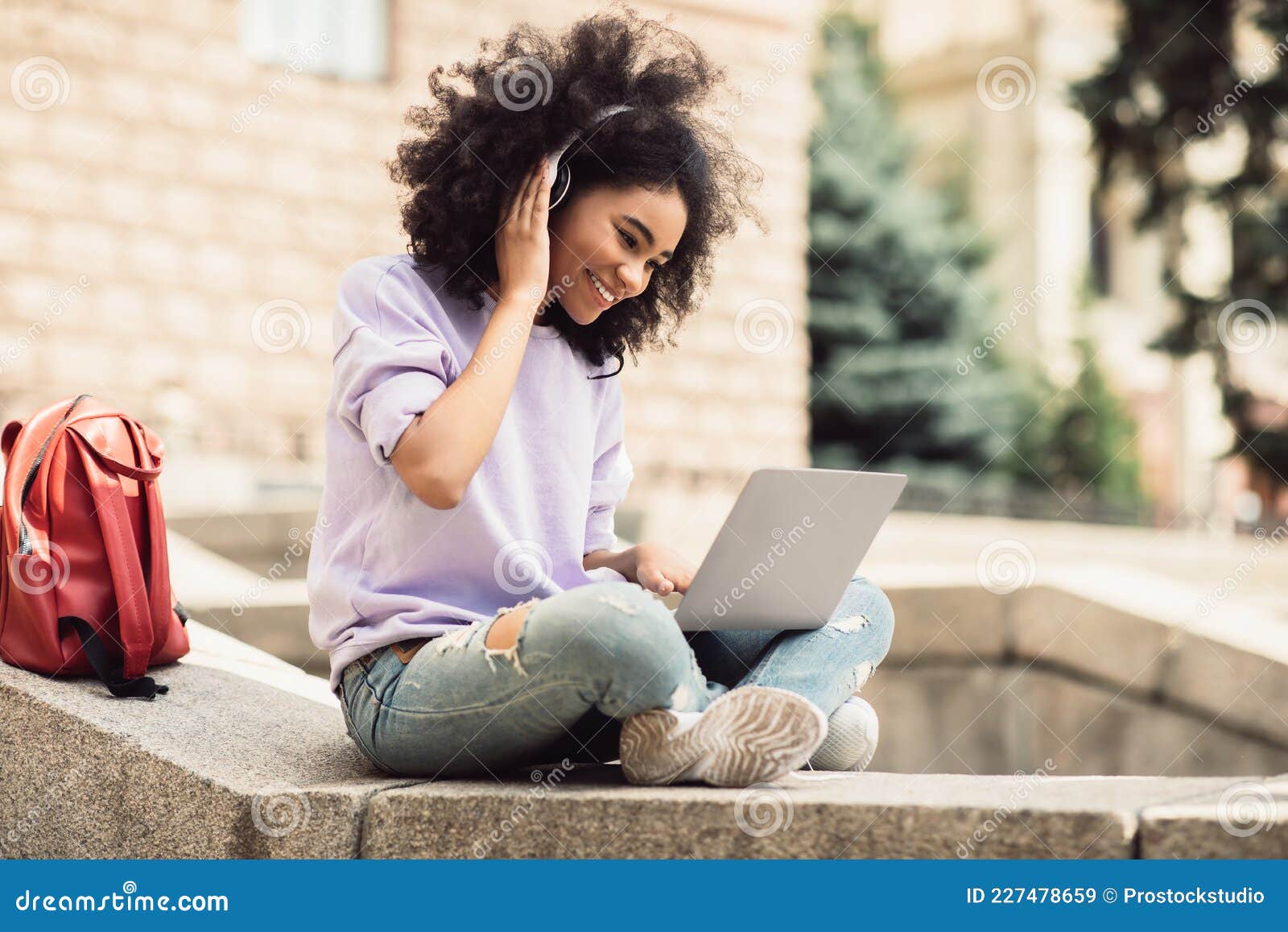 Black Female Student Using Laptop Having Online Lecture Sitting ...