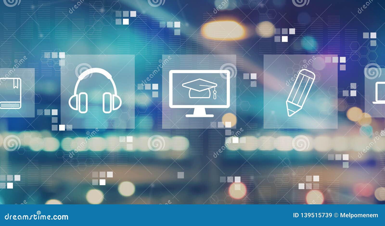 E-Learning with Blurred City Lights Stock Image - Image of elearning ...