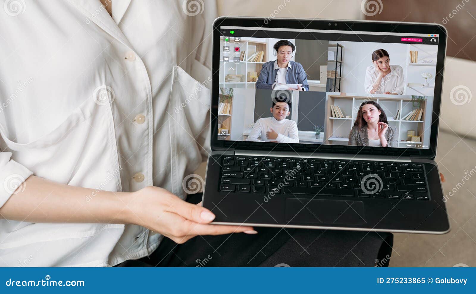 E-learning Class Video Conference Group on Laptop Stock Image - Image ...