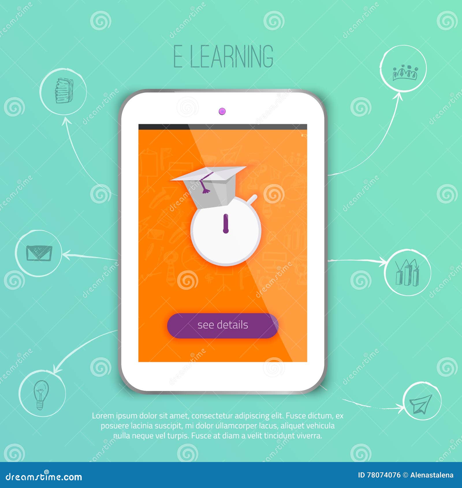 E-learning Concept Application with Tablet. Colorful E-learning ...