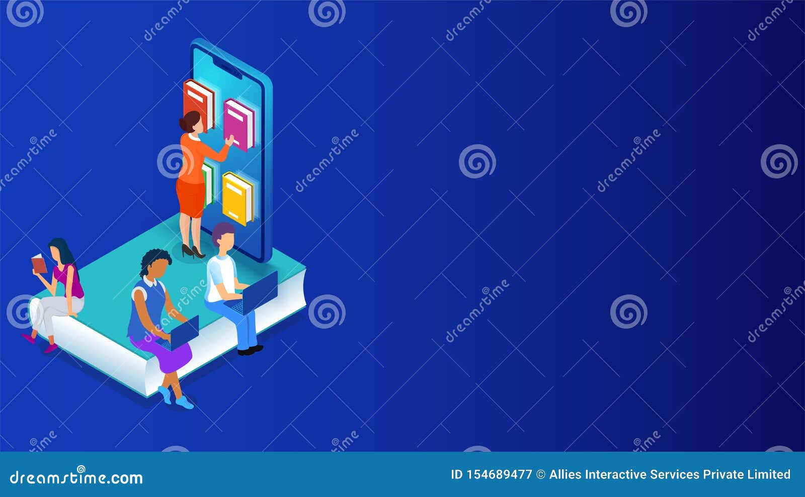 E-Learning Concept Based Isometric Design, Online Library or Book Shop ...