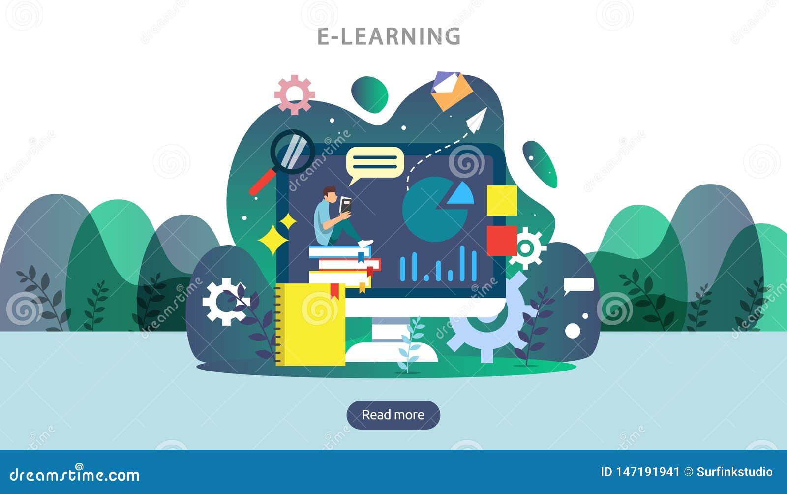 E-learning Concept with Computer, Book and Tiny People Character in ...