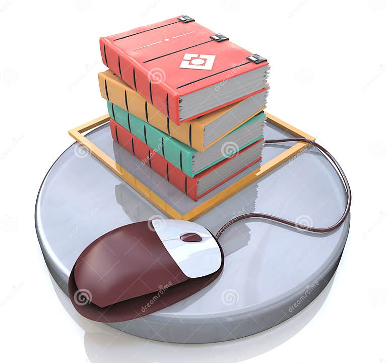 E-learning Concept:computer Mouse and Books Stock Illustration ...