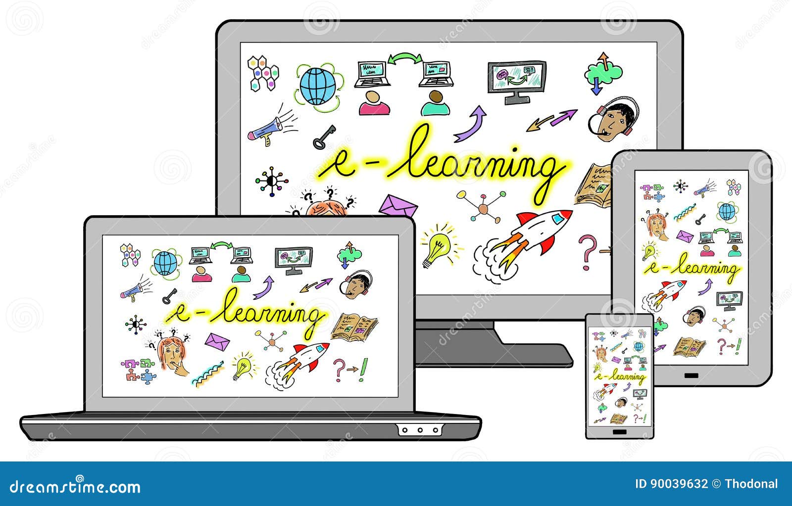 E-learning Concept on Different Devices Stock Illustration ...