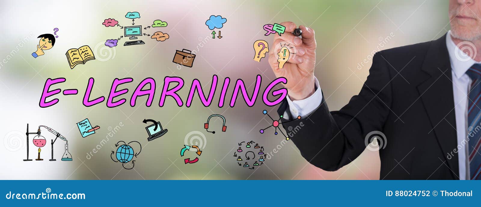 E-learning Concept Drawn by a Businessman Stock Photo - Image of ...