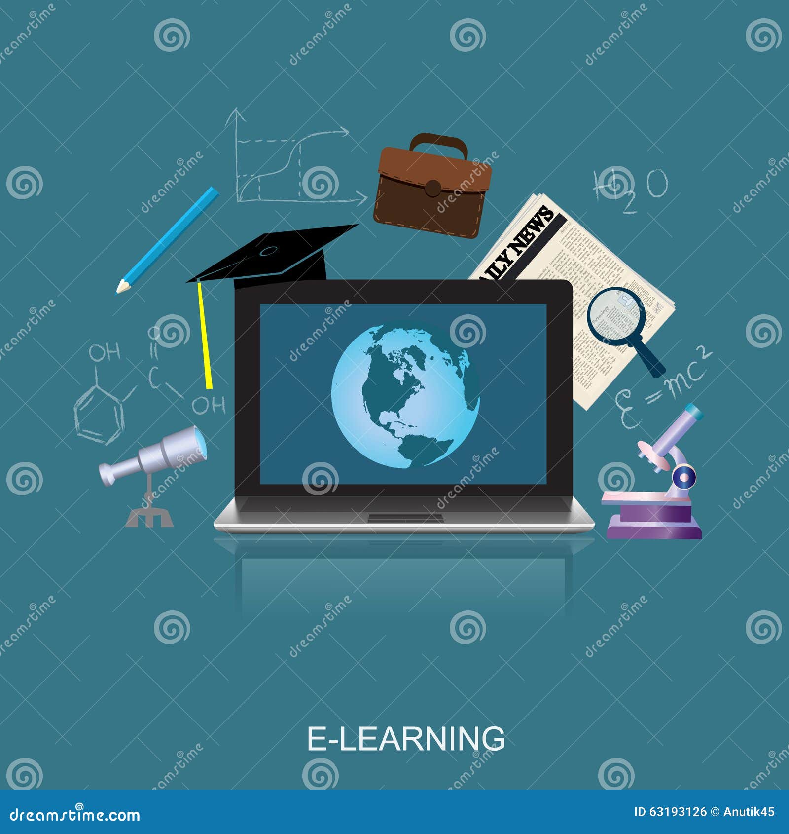 E Learning Concept, Education, Science, Flat Vector Illustration Stock ...