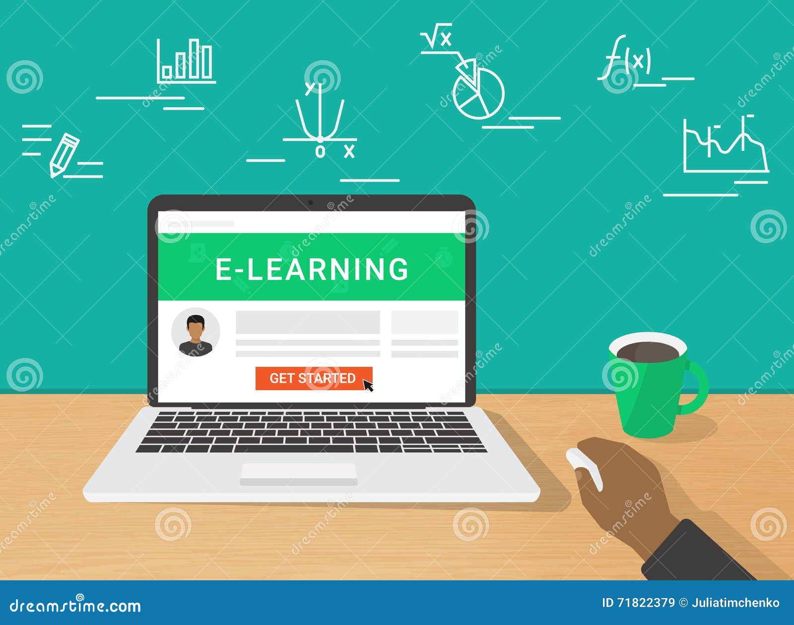 E-learning Concept Illustration of Human Hand Working Using Laptop ...