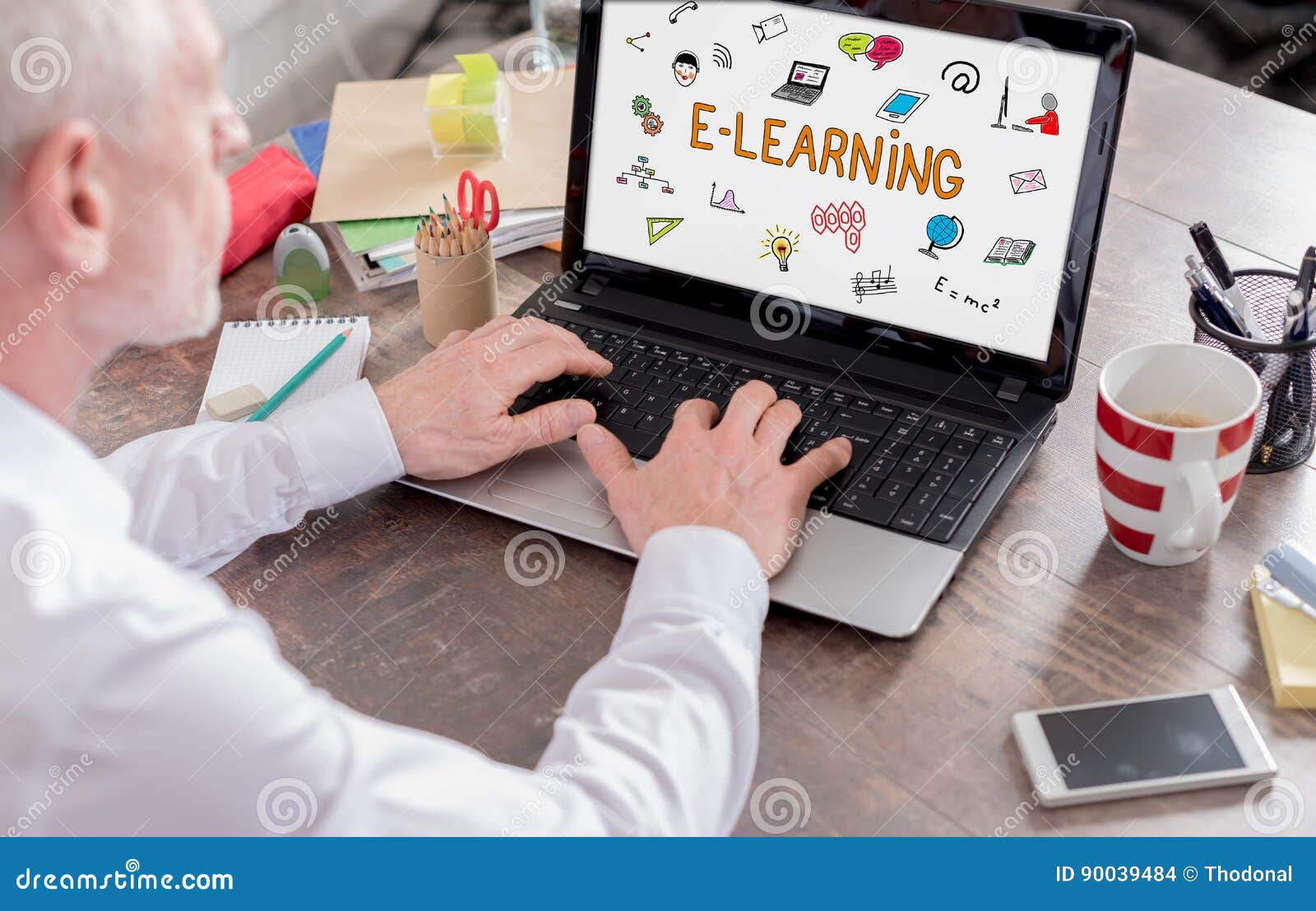 E-learning Concept on a Laptop Screen Stock Photo - Image of book ...