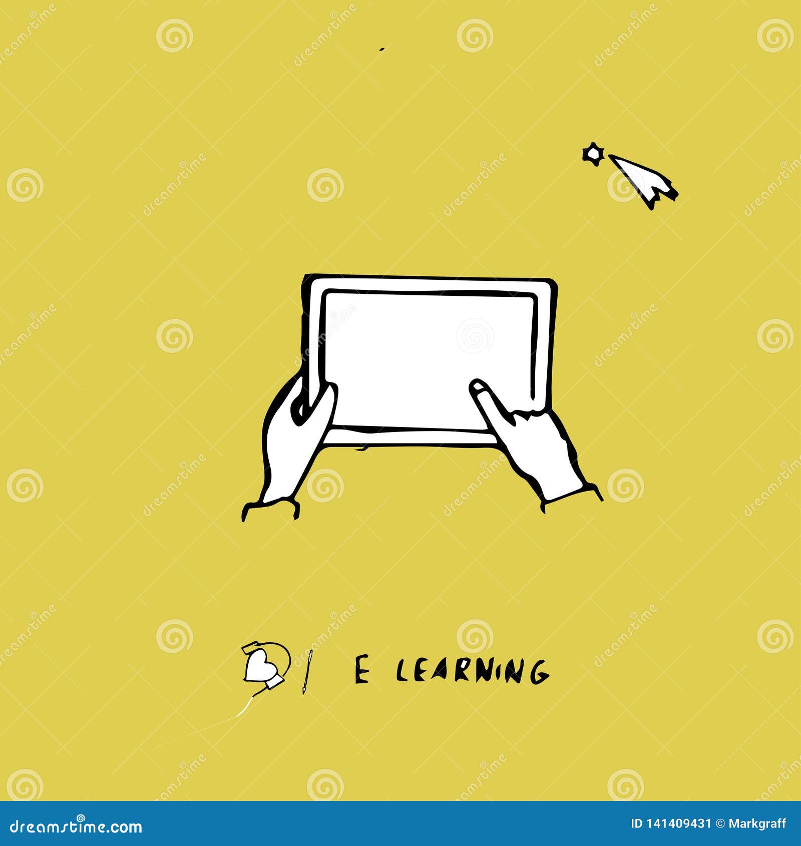 E Learning Concept. a Man Holds a Drawn Tablet in His Hands Stock ...