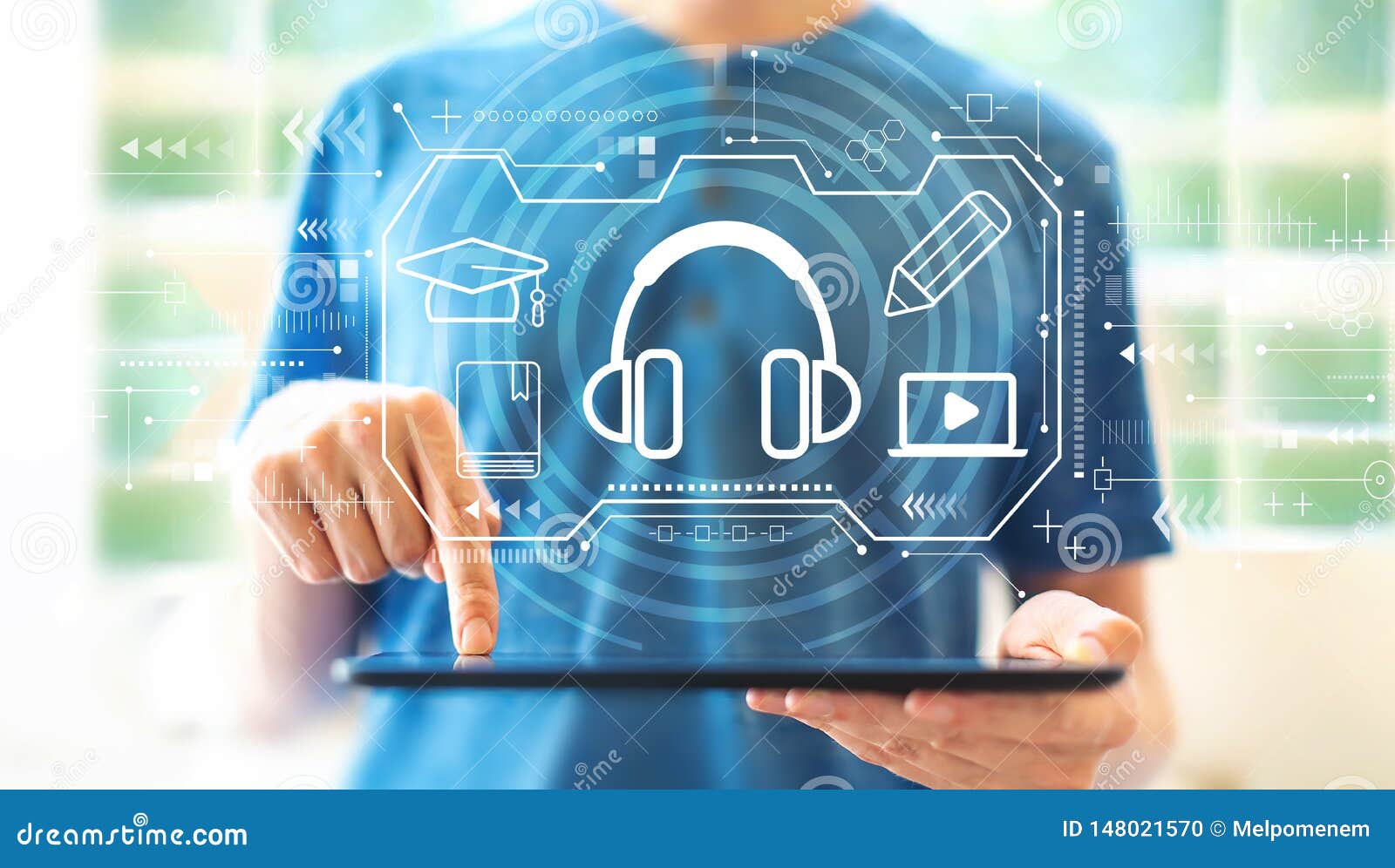 E-learning Concept with Man Using a Tablet Stock Photo - Image of home ...