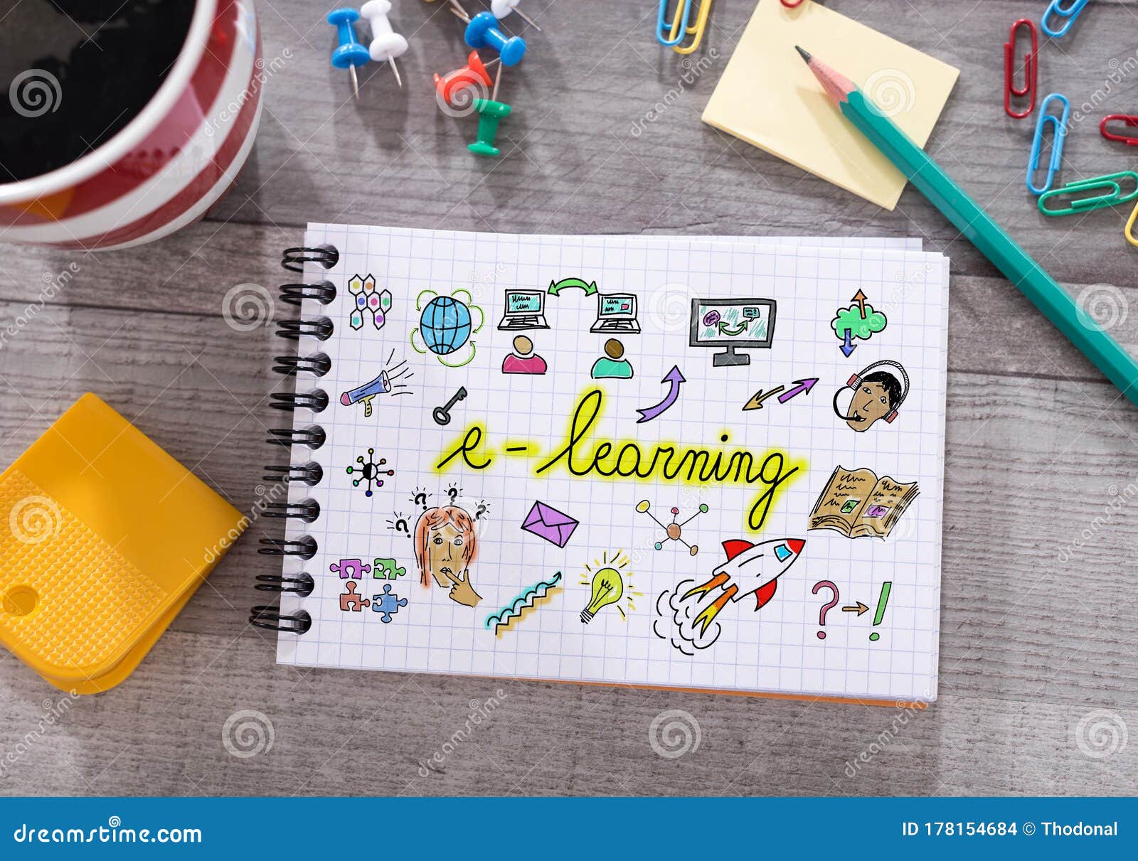 E-learning Concept on a Notepad Stock Photo - Image of study ...