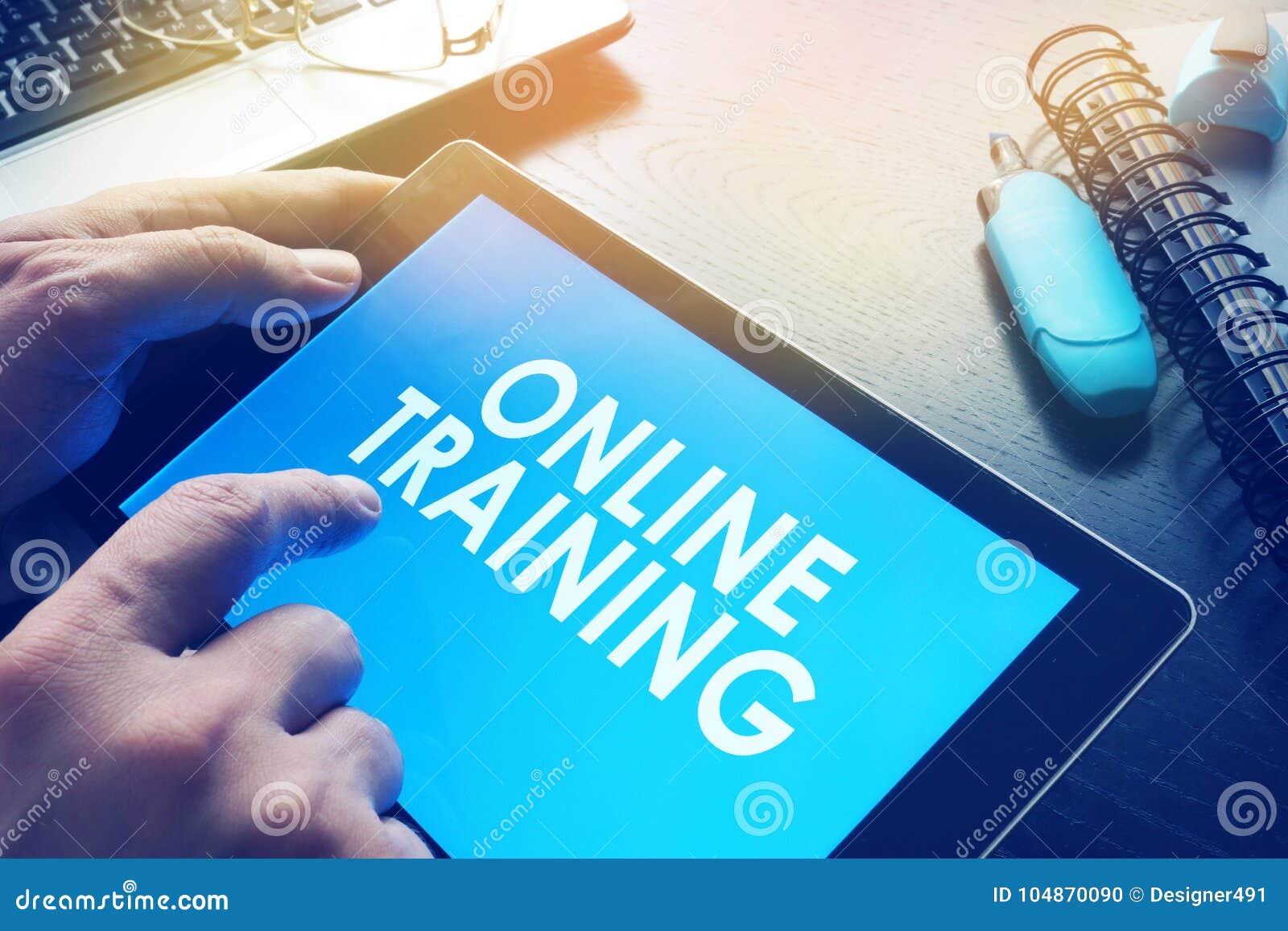 Online Training on a Screen of Tablet. Stock Photo - Image of research ...