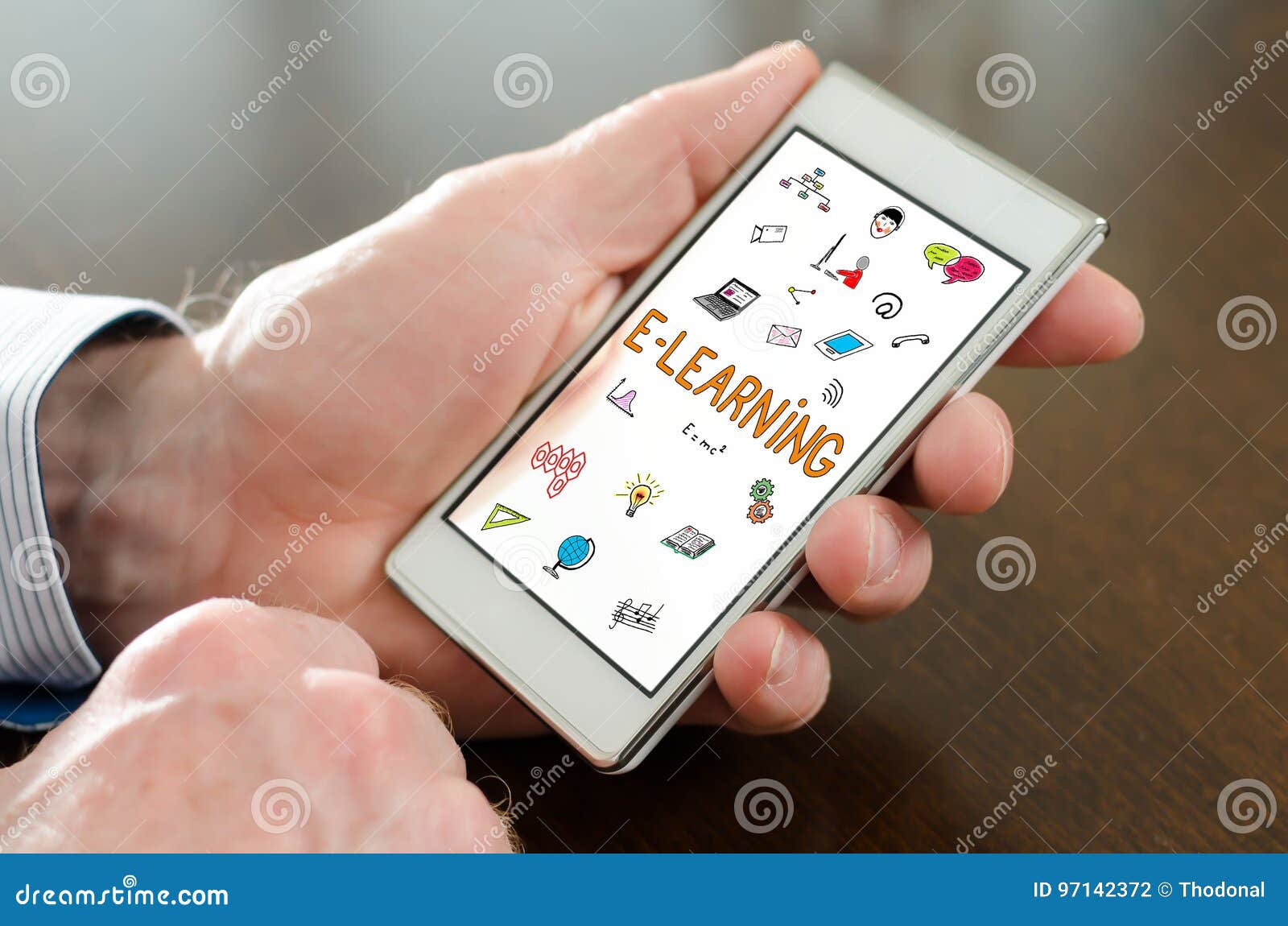 E-learning Concept on a Smartphone Stock Photo - Image of communication ...