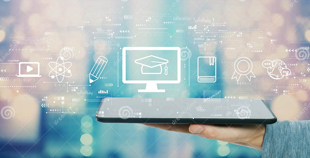 E-learning Concept with Tablet Computer Stock Image - Image of screen ...