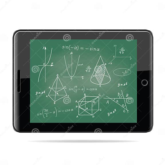E-learning Concept. Tablet Computer with Mathematics - Geometric Shapes ...