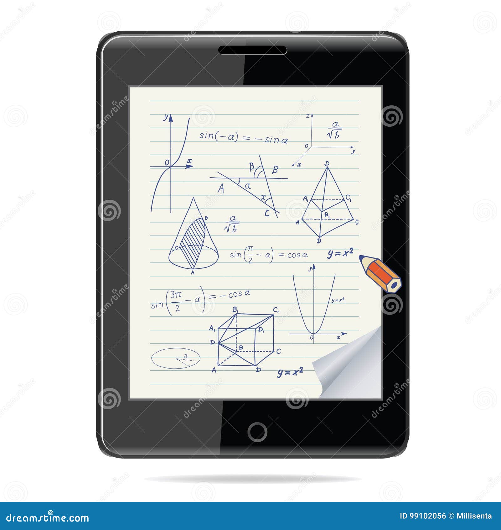 E-learning Concept. Tablet Computer with Mathematics - Geometric Shapes ...