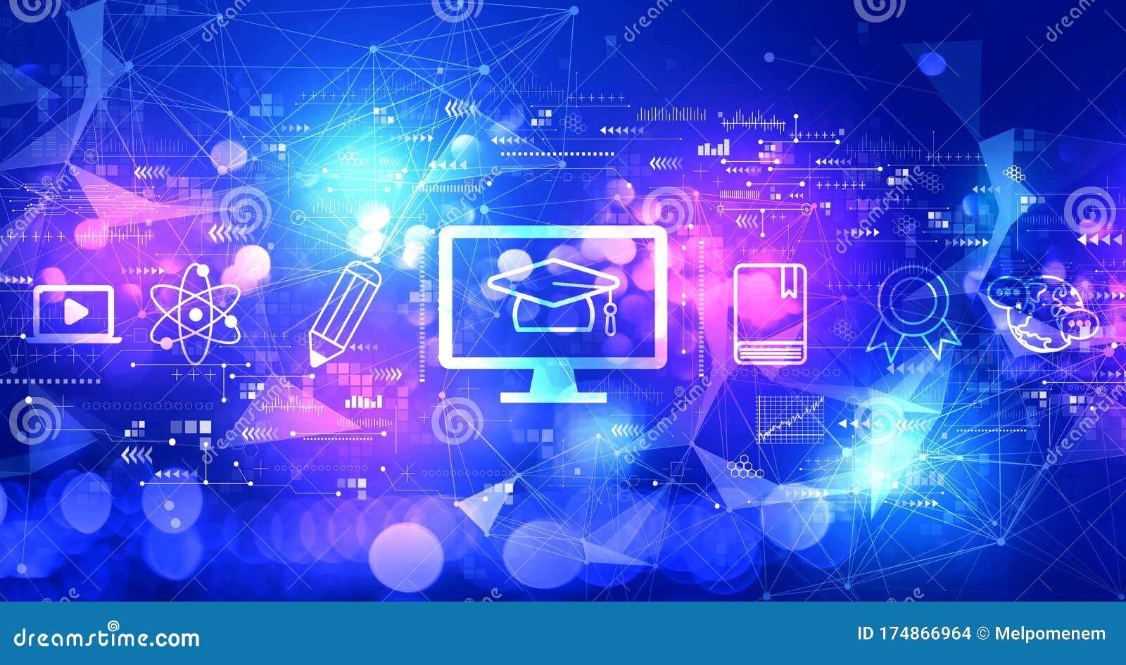 E-learning Concept with Technology Light Background Stock Illustration ...
