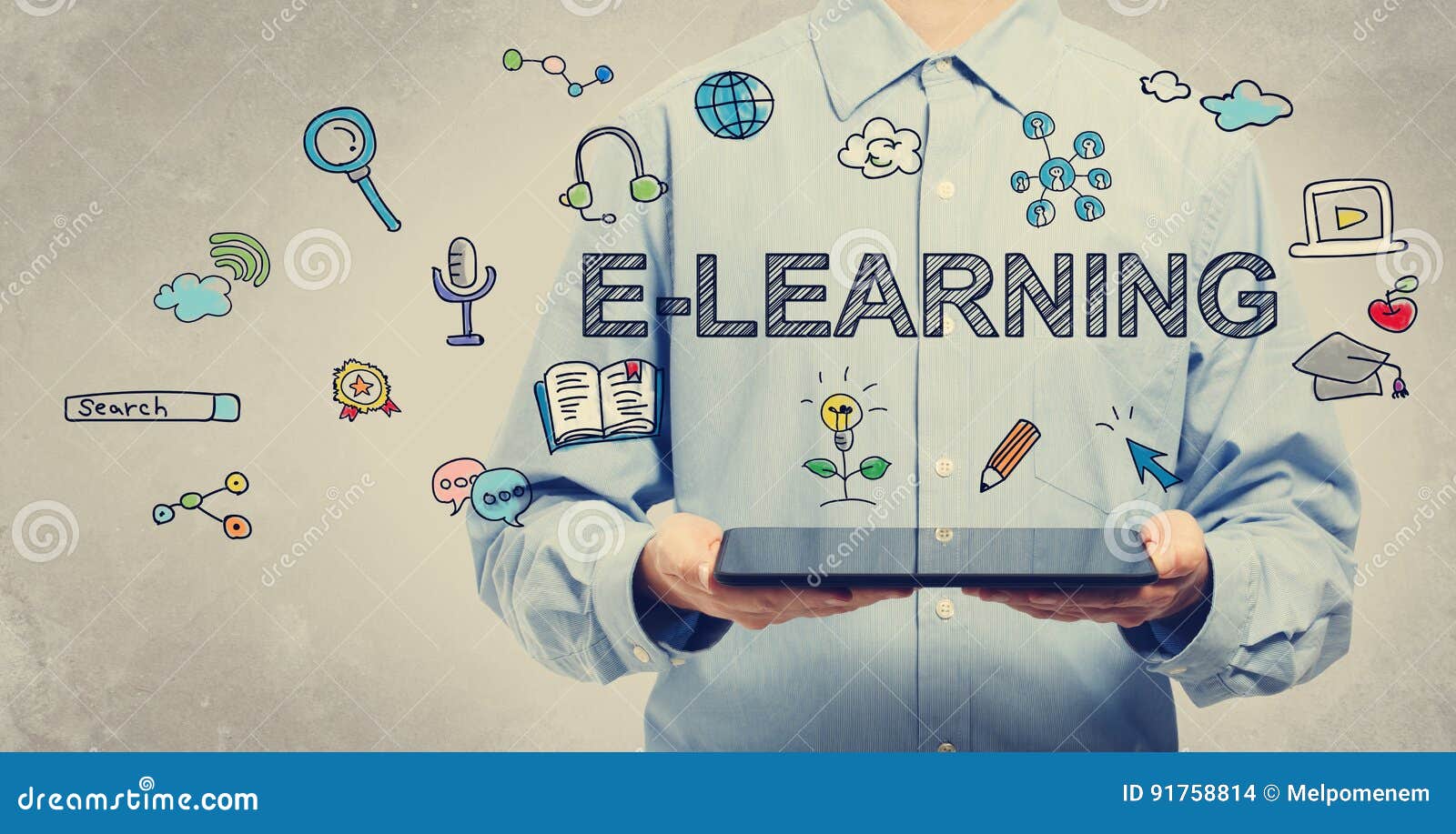 E-learning Concept with Young Man Holding a Tablet Stock Photo - Image ...
