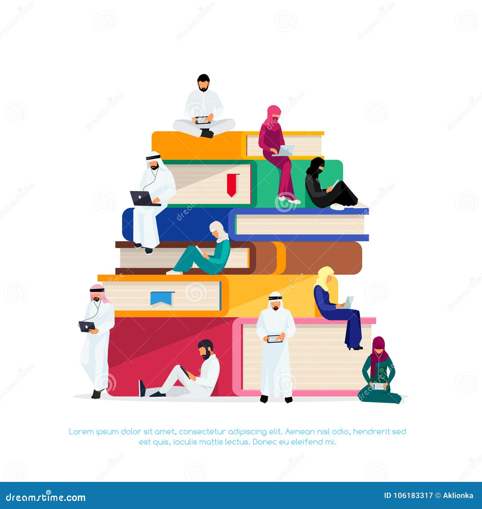 Muslim Students Sitting on the Books. Stock Vector - Illustration of ...