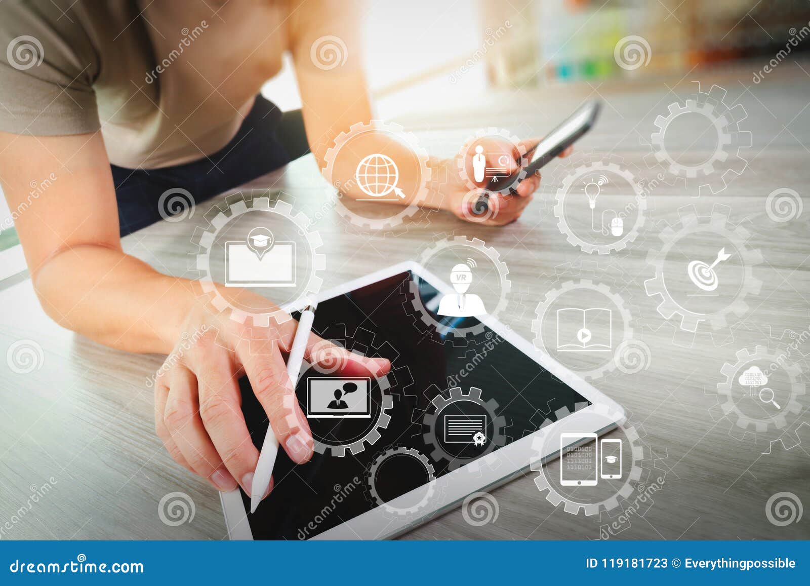 Top View of Designer Hand Working with Digital Tablet Computer O Stock ...