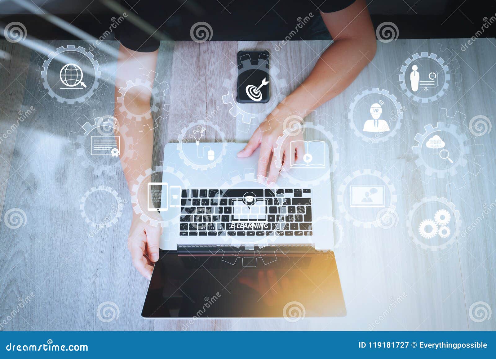 Top View of Designer Hand Working with Laptop Computer and Smart Stock ...