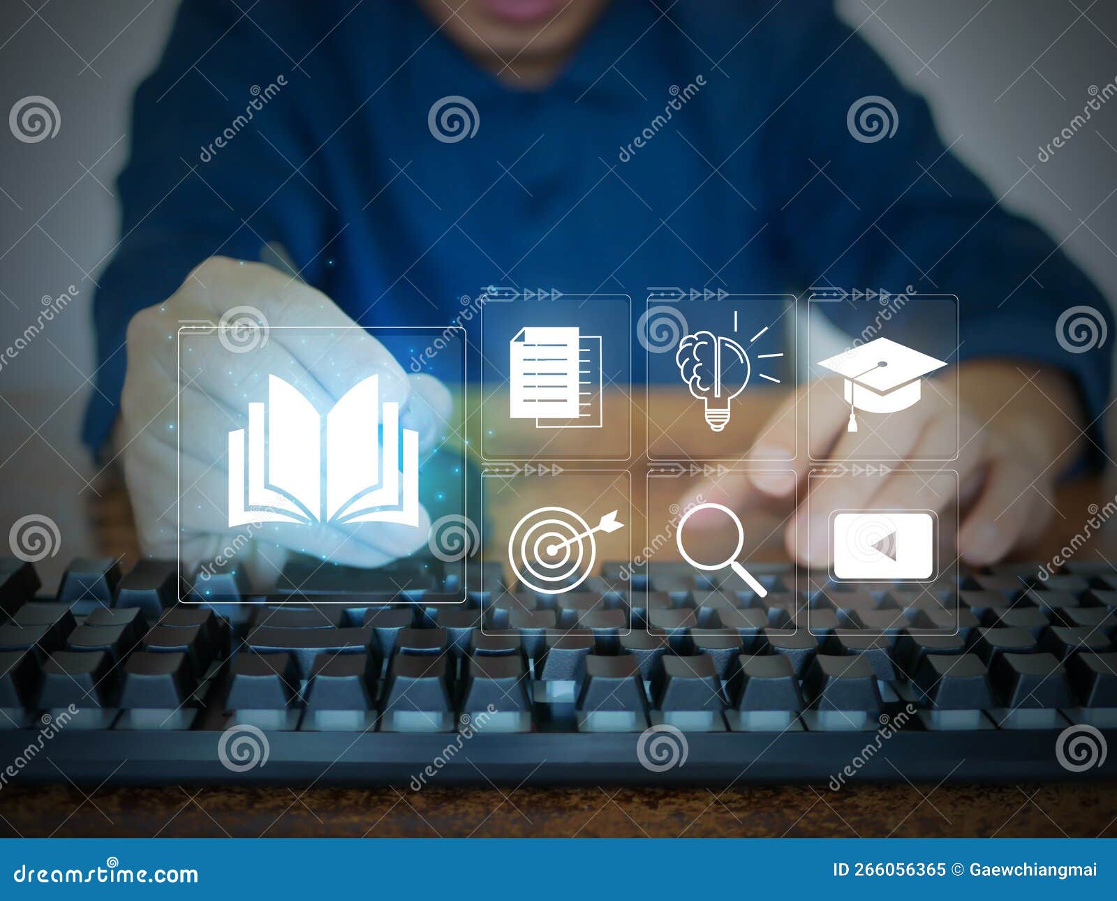 E-learning Courses. a Man Attends an Online Lesson on a Virtual Digital ...