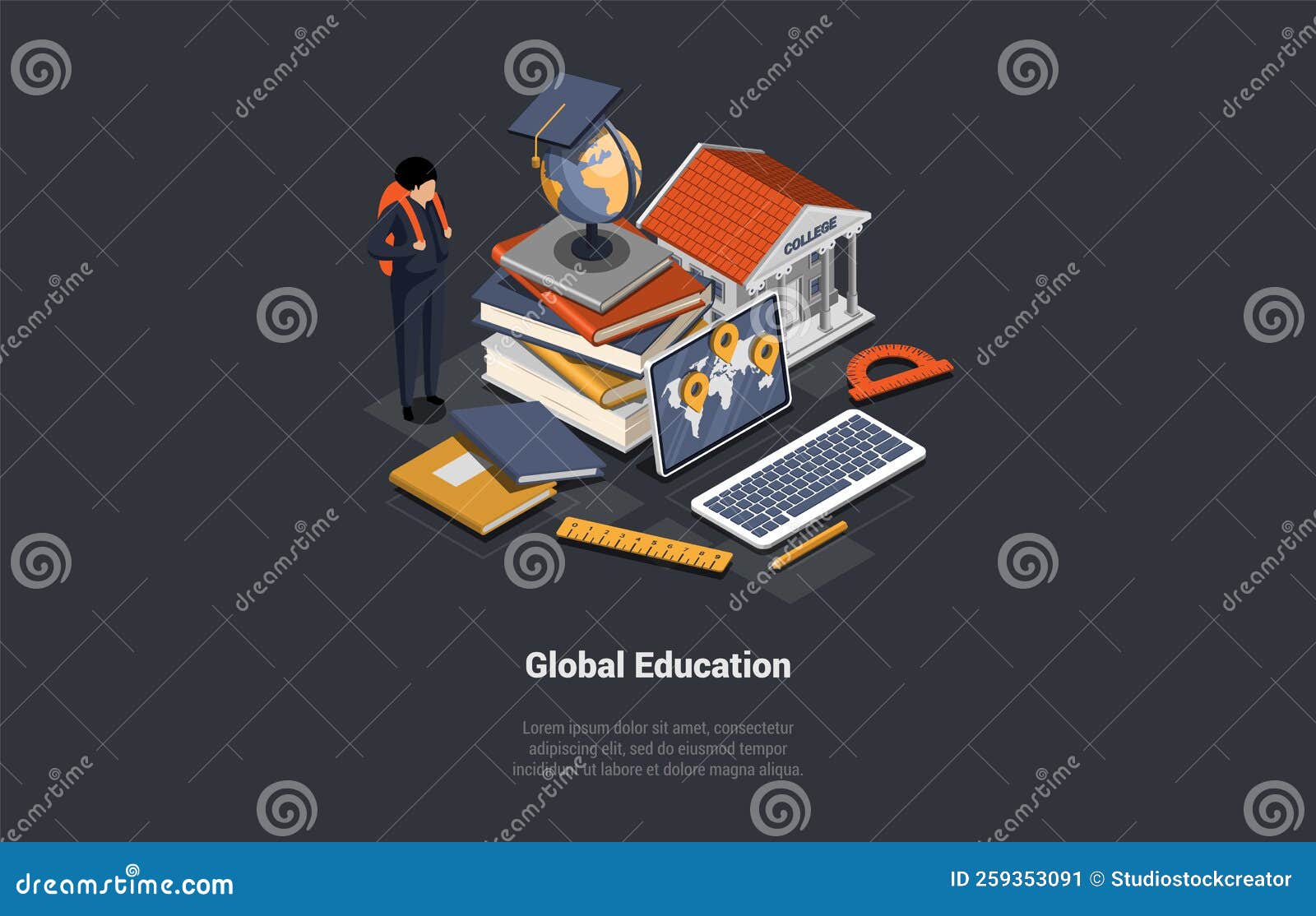 E-learning Distance Graduate Certificate Program. Boy Student with ...