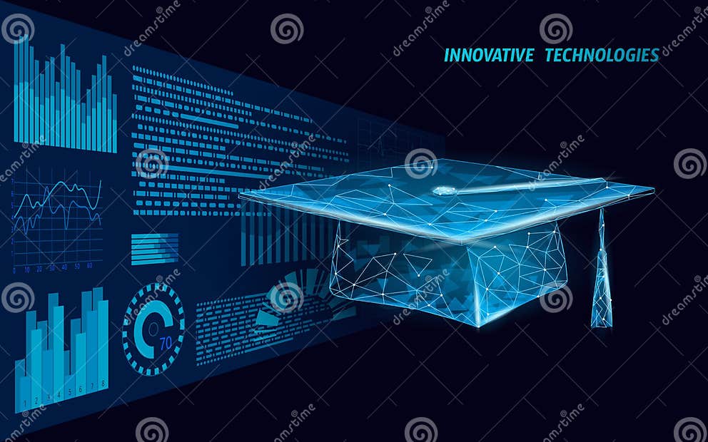 E-learning Distance Graduate Certificate Program Concept. Low Poly 3D ...