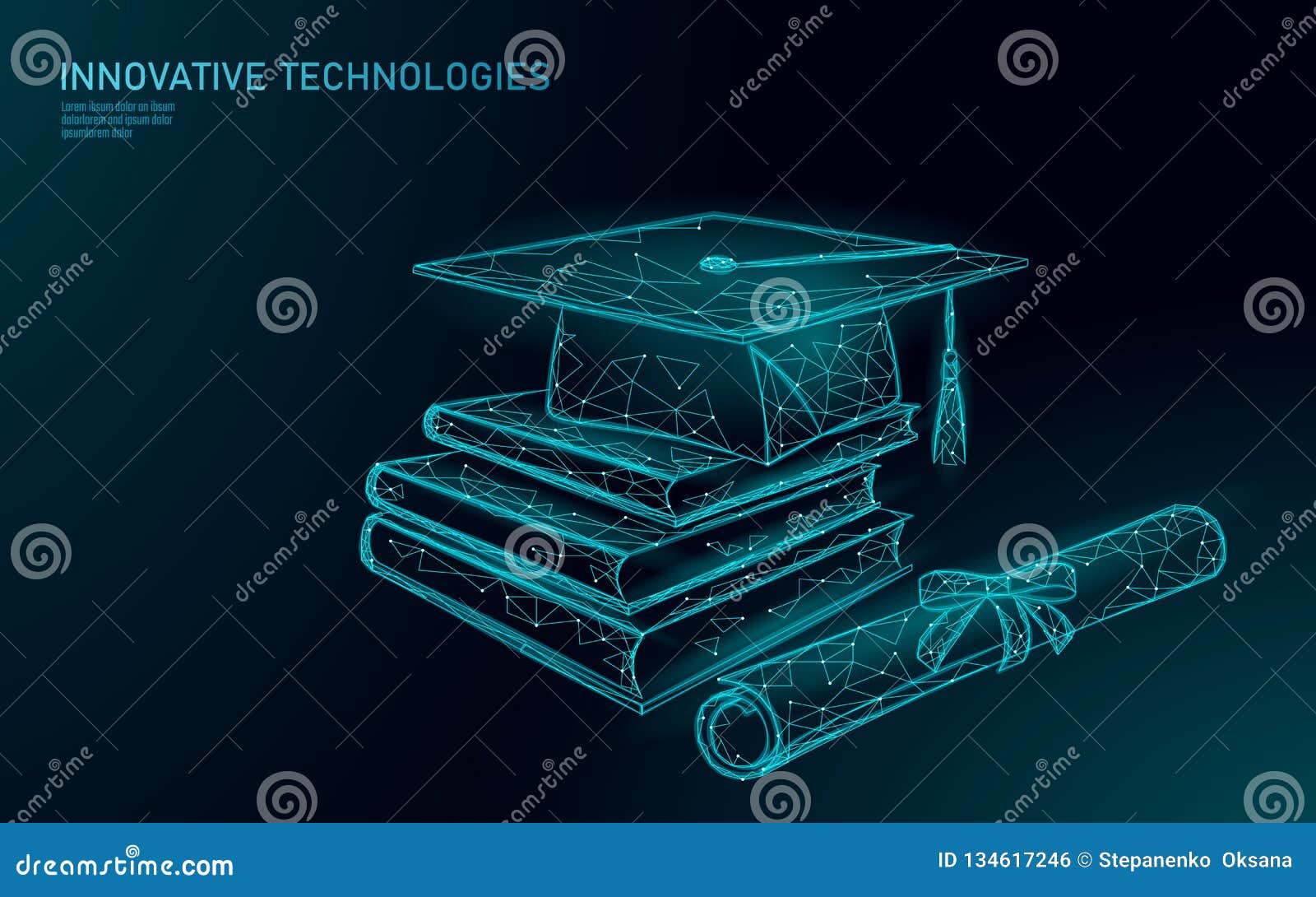 E-learning Distant Graduate Certificate Program Concept. Low Poly 3D ...