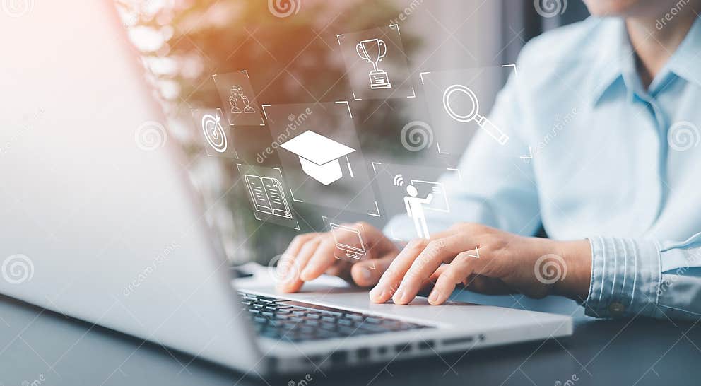 E-learning Education Concept, Learning Online with Webinar, Video Tutorial, Internet Lessons ...