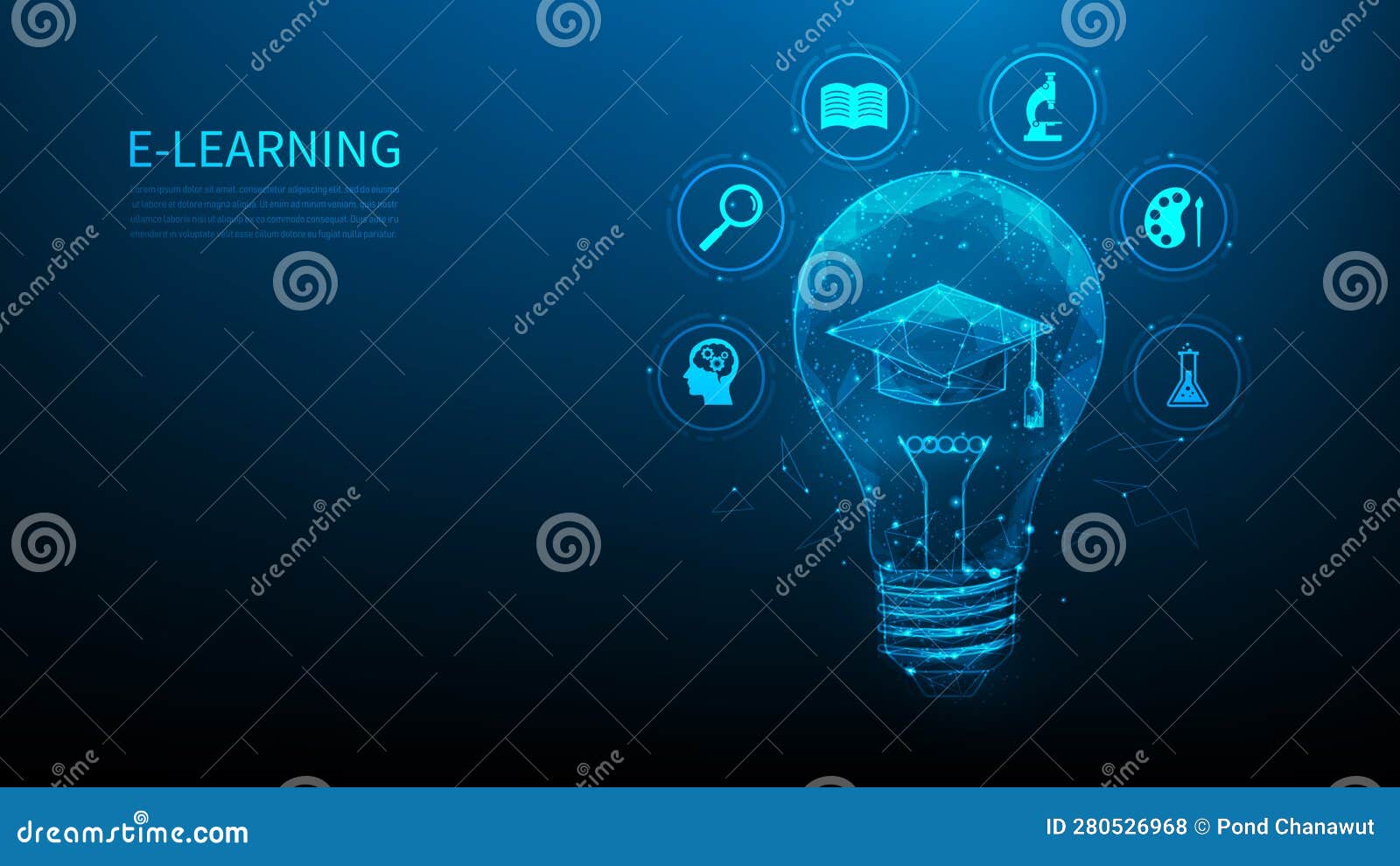 E-learning Education with Icon Digital Technology. Light Bulb Online ...