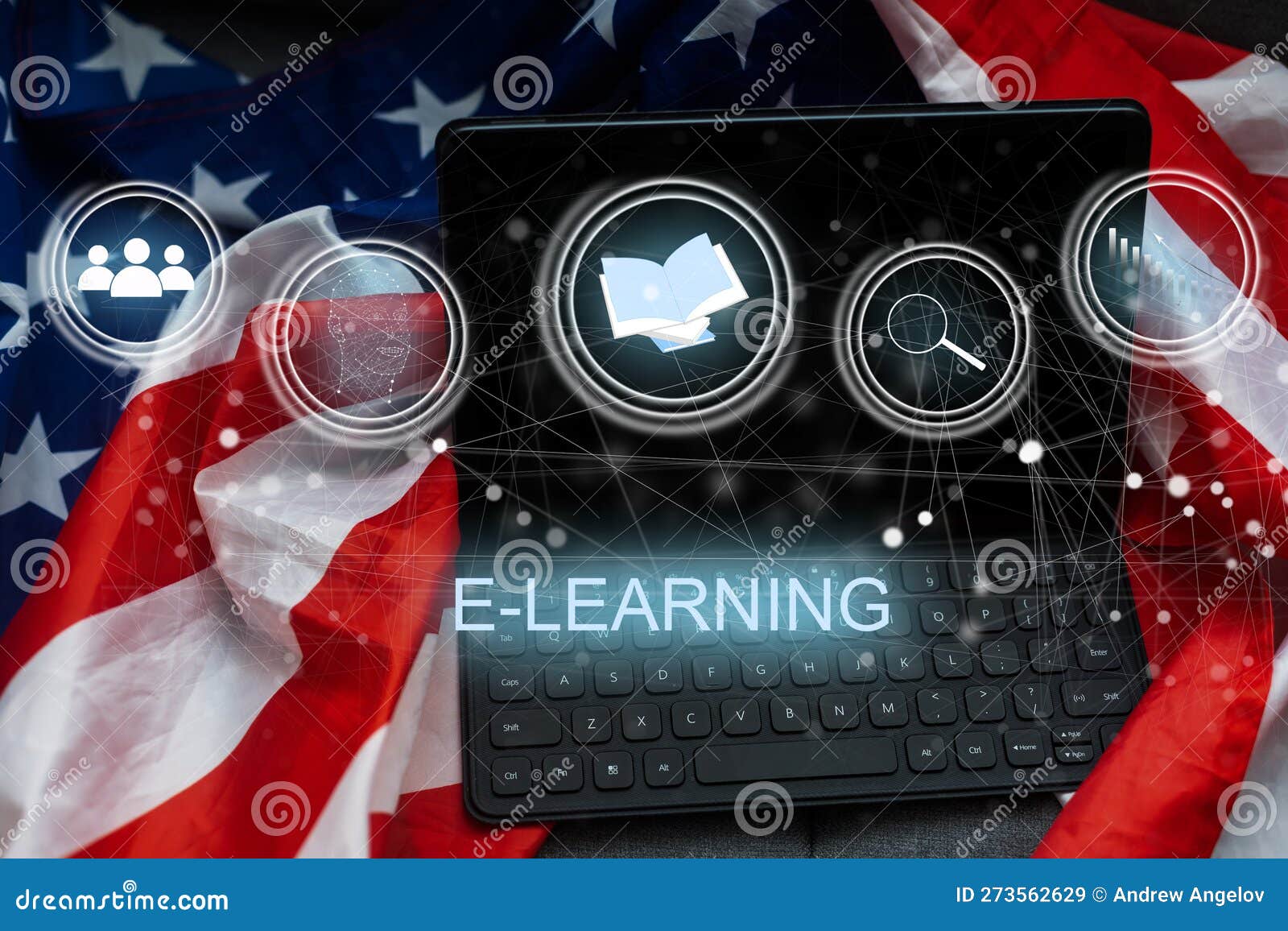 E-learning Education, Internet Lessons and Online Webinar. Person Who ...