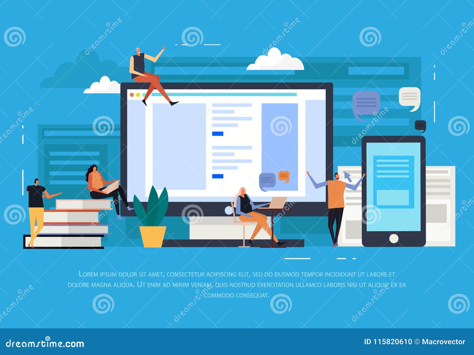 E-learning Flat Background stock vector. Illustration of page - 115820610