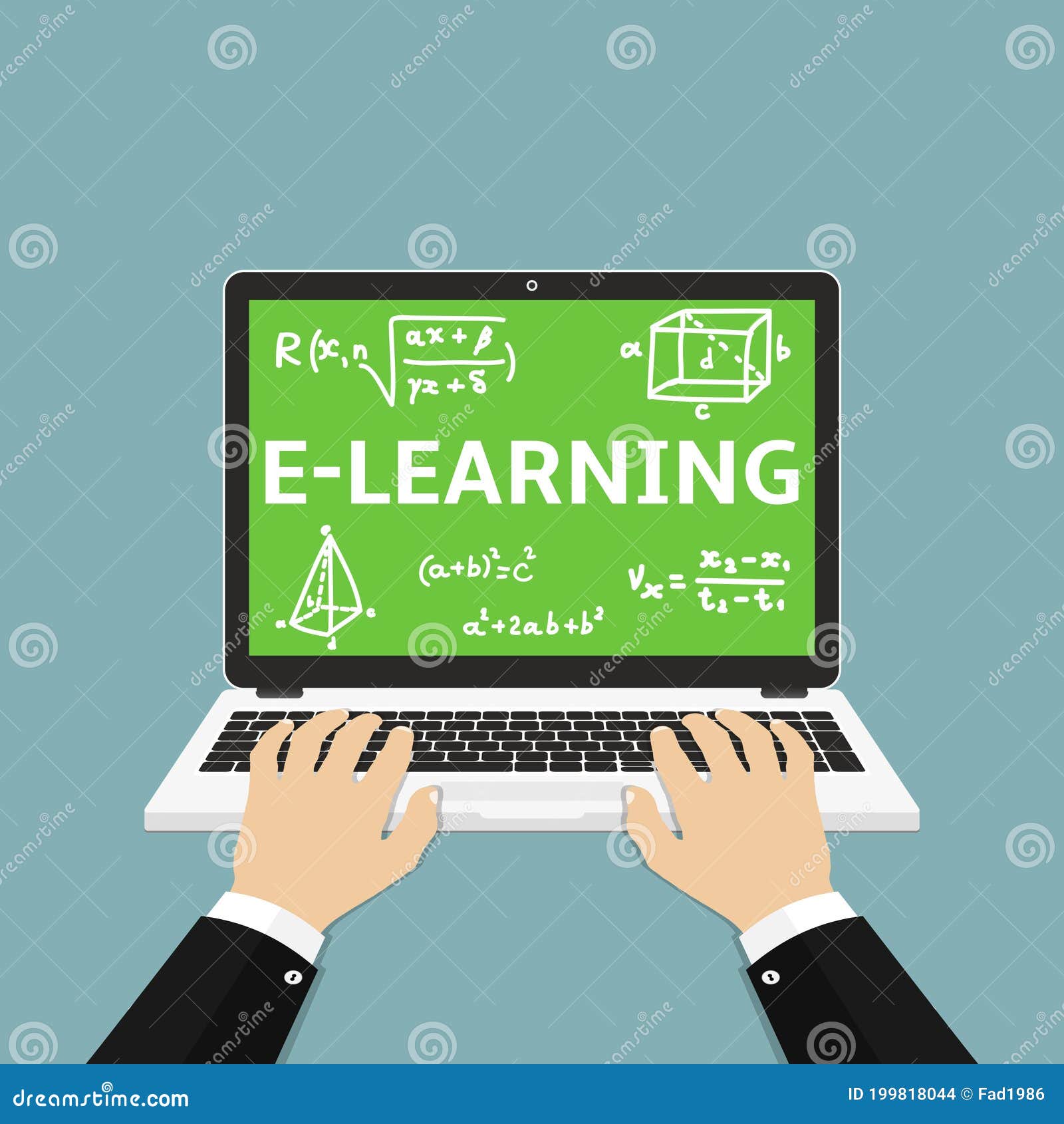 E-learning Flat Illustration of Human Hand Using Laptop for Distance ...