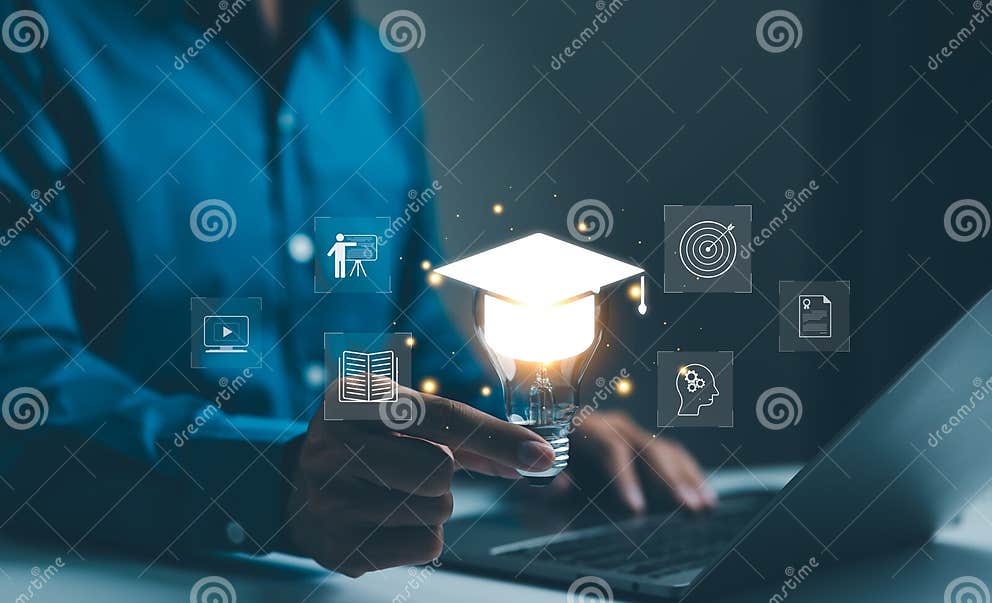 E-Learning Graduate Certificate Program Concept. a Person with a Light ...