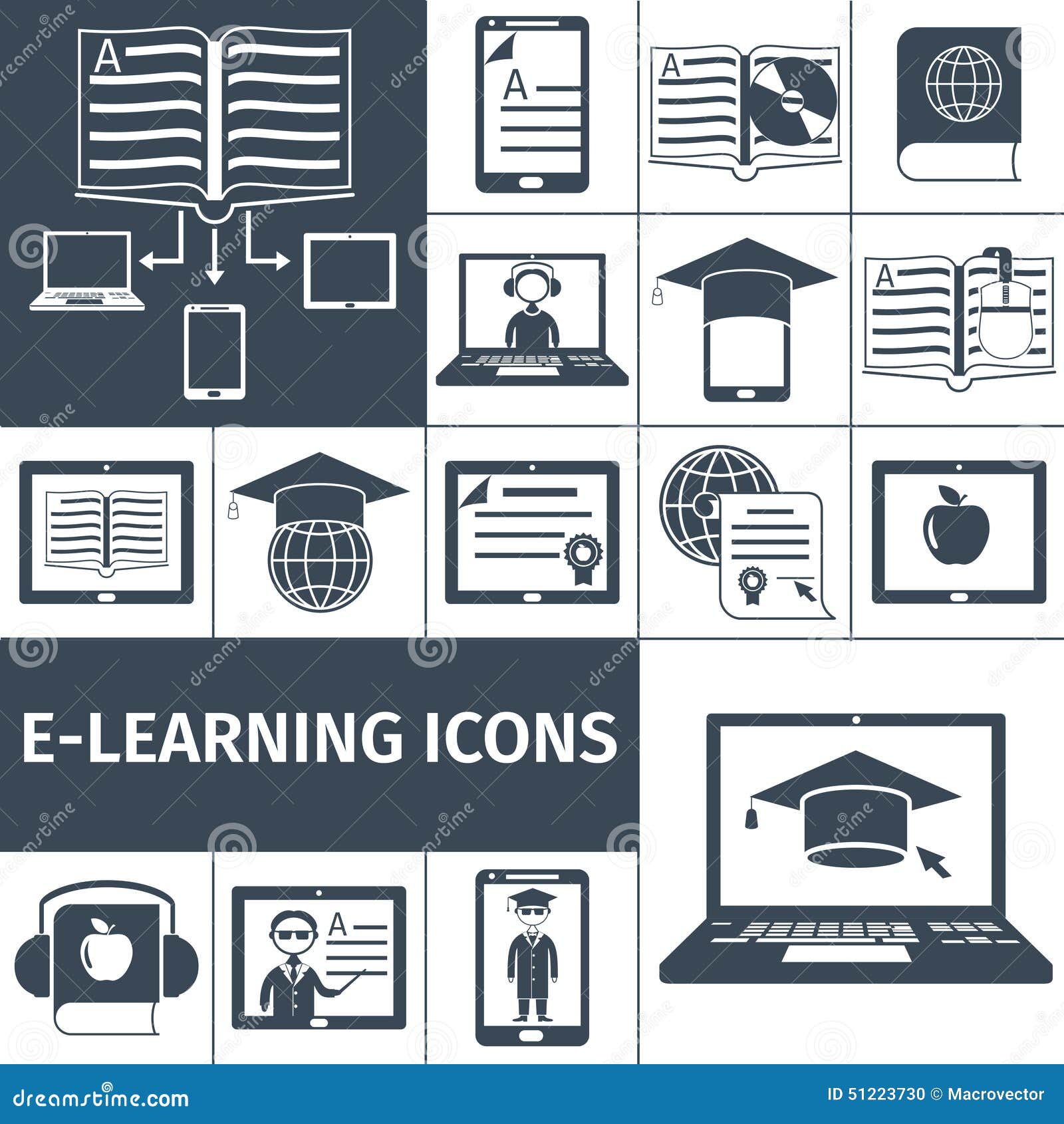 E-learning Icon Black Set stock vector. Illustration of education ...