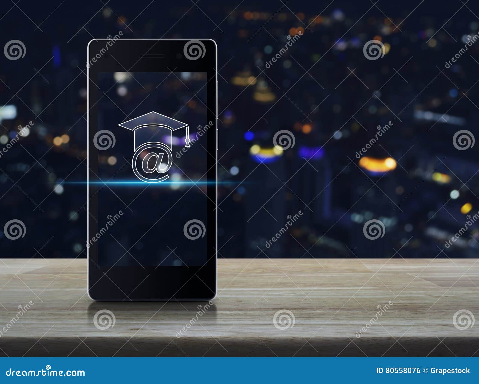 E-learning Icon on Modern Smart Phone Screen on Wooden Table in Stock ...