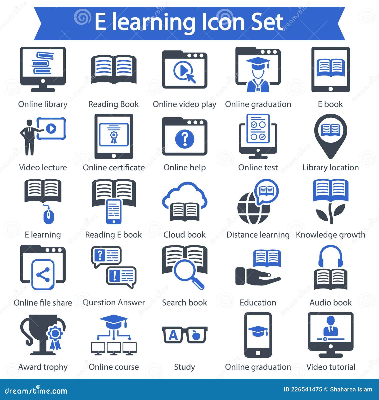 E Learning Icon Set stock vector. Illustration of group - 226541475