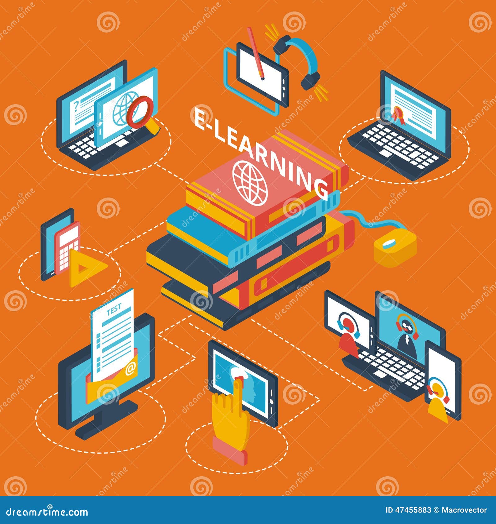 E-learning icons isometric stock vector. Illustration of decorative - 47455883