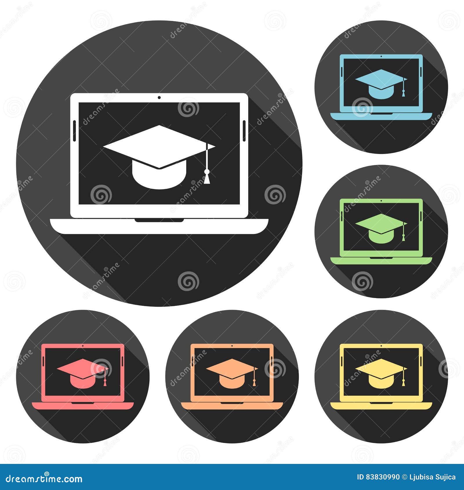 E-learning Icons with Long Shadow Set Stock Illustration - Illustration ...