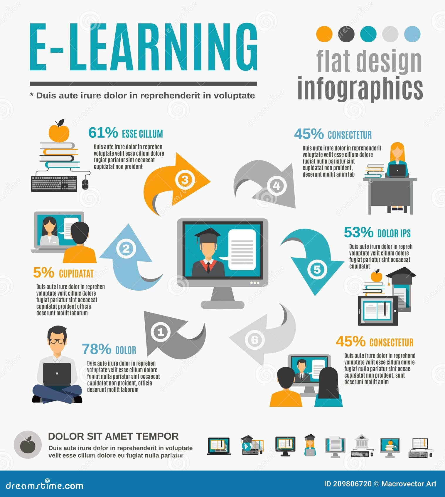 E-learning Infographics Set Stock Vector - Illustration of abstract ...