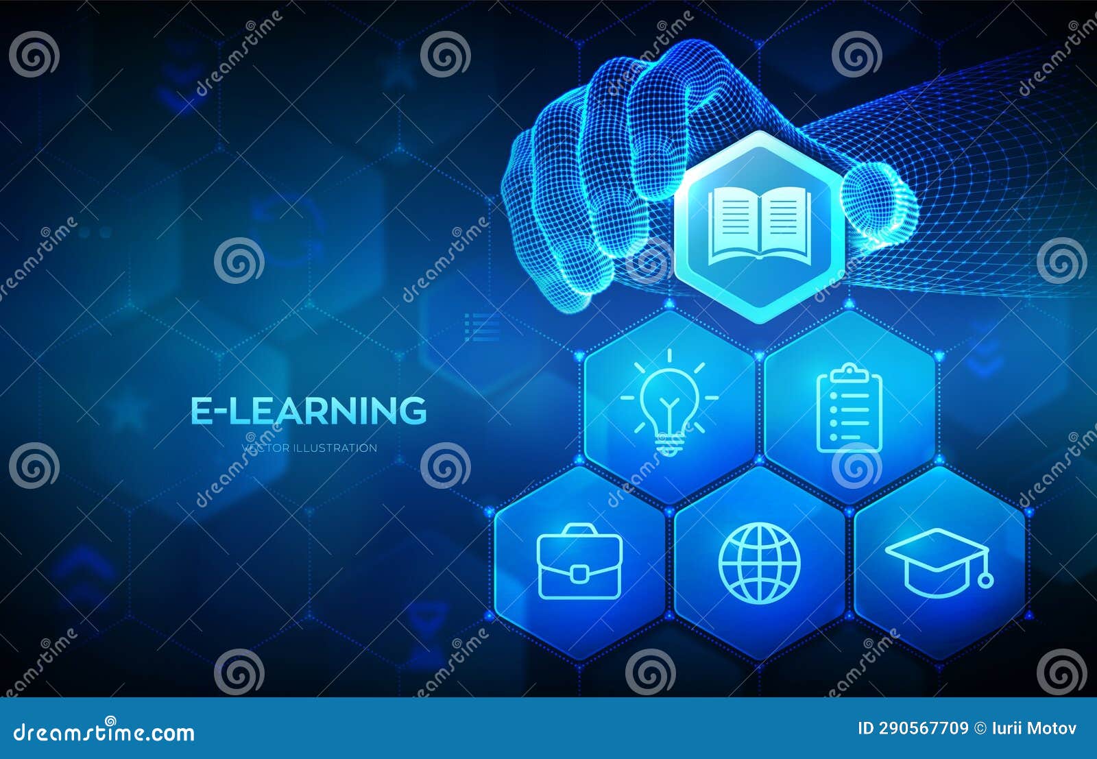 E-learning. Innovative Online Education Technology Concept. World Map Point And Line Composition ...