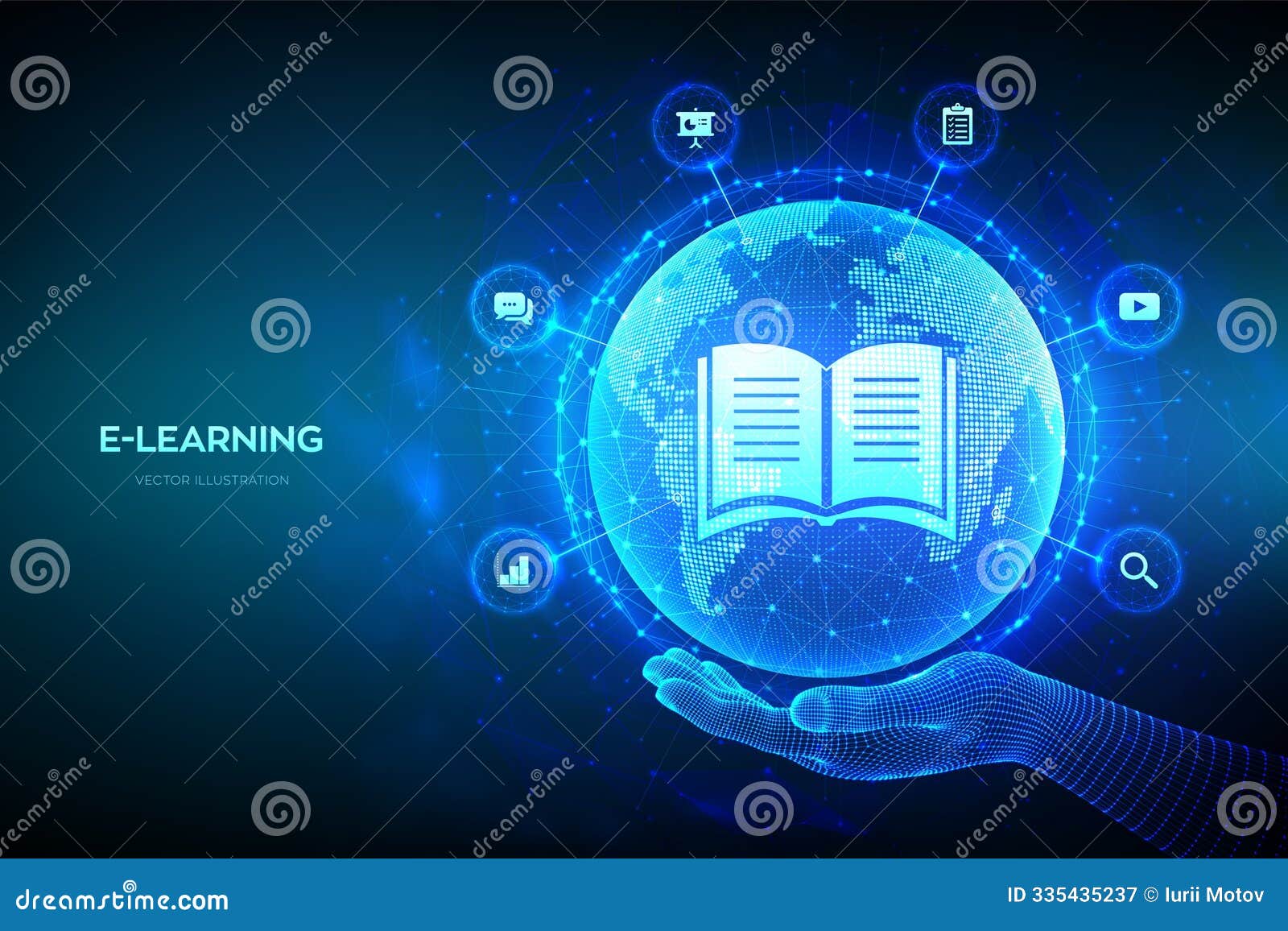 E-learning. Innovative Online Education Technology Concept. World Map ...