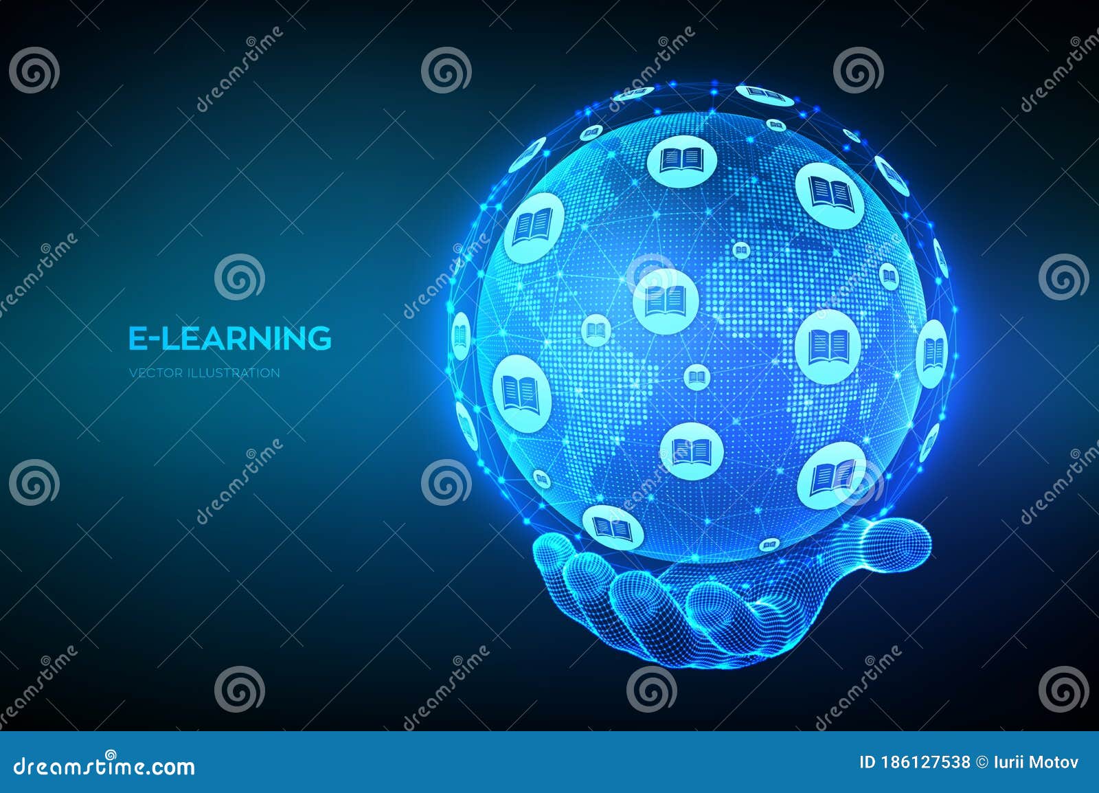 E-learning. Innovative Online Education Technology Concept. World Map ...