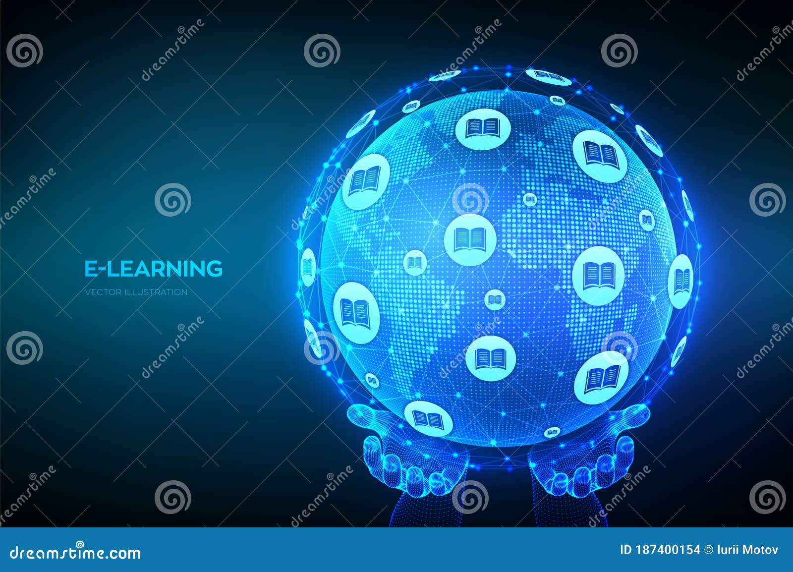 E-learning. Innovative Online Education Technology Concept. World Map Point and Line Composition ...