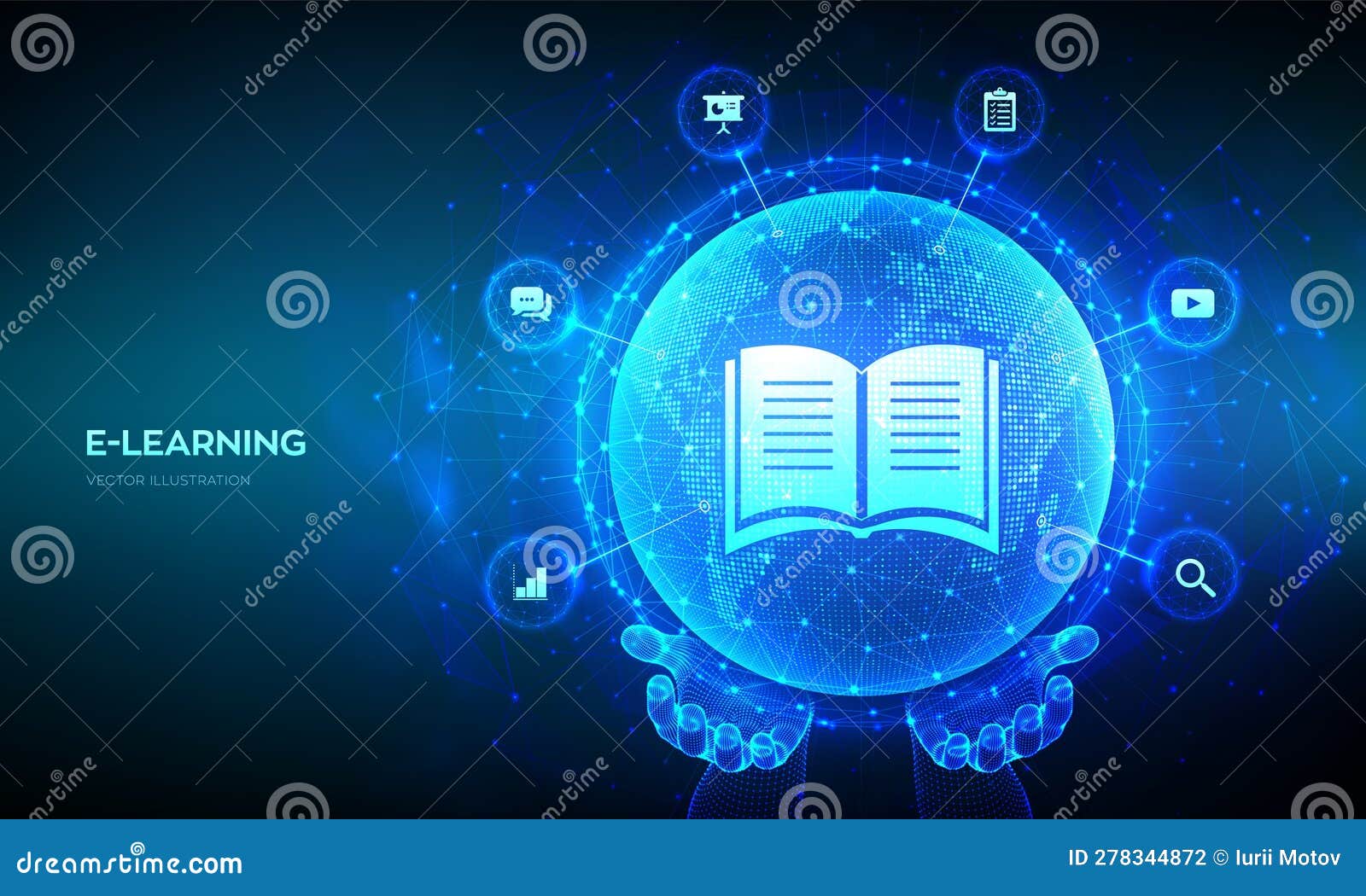 E-learning. Innovative Online Education Technology Concept. World Map ...